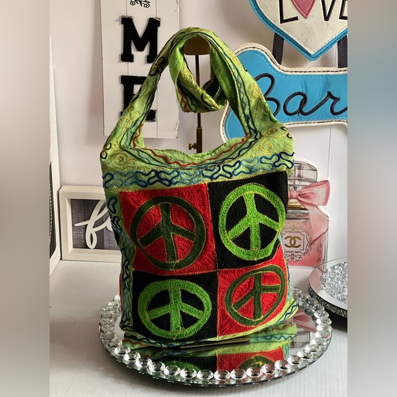 Bags | Hobo Handmade Bohemian Peace Sign Sling Crossbody Bag | Poshmark